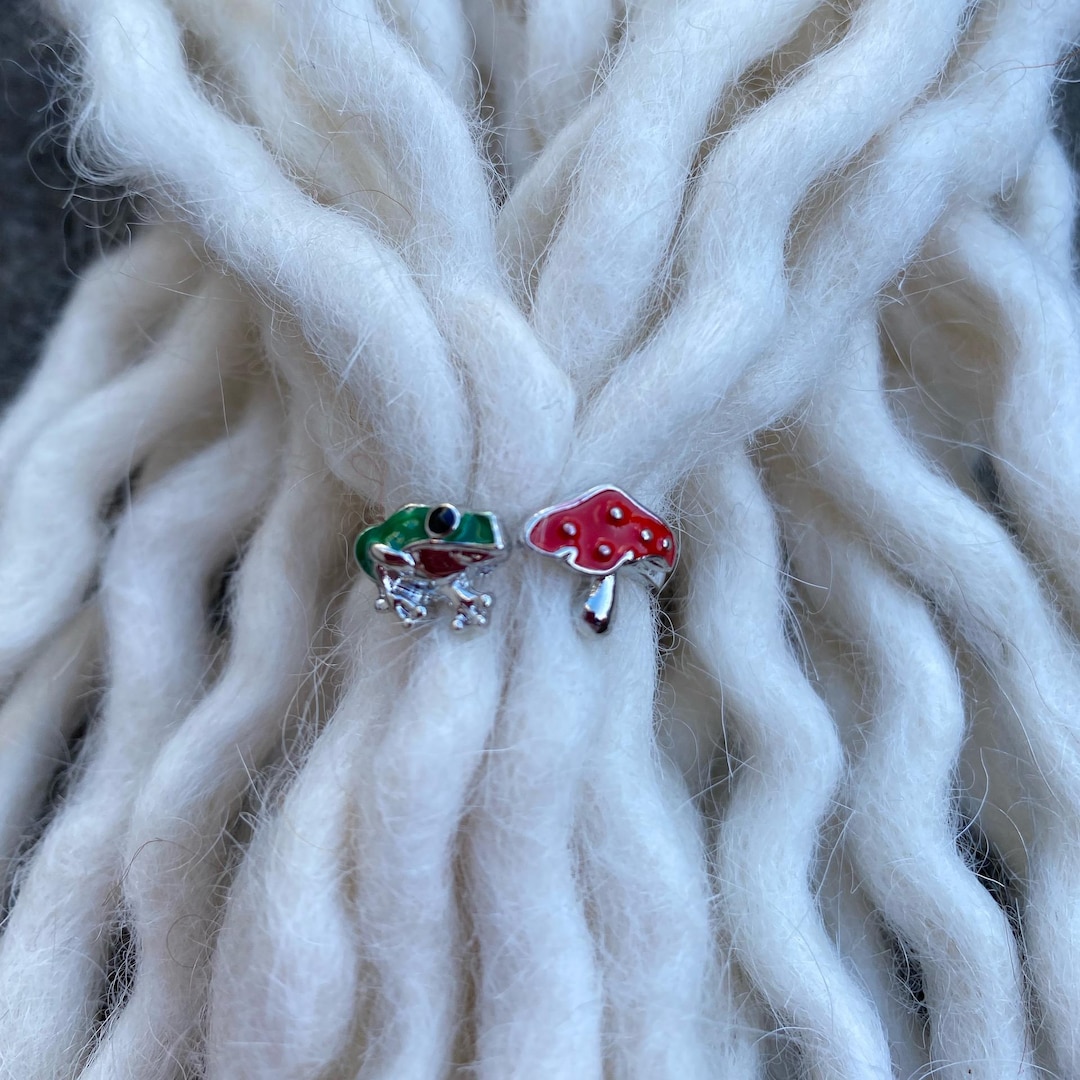1 Silver Tone Frog and Mushroom Dreadlock Bead – Hair Jewellery for ...