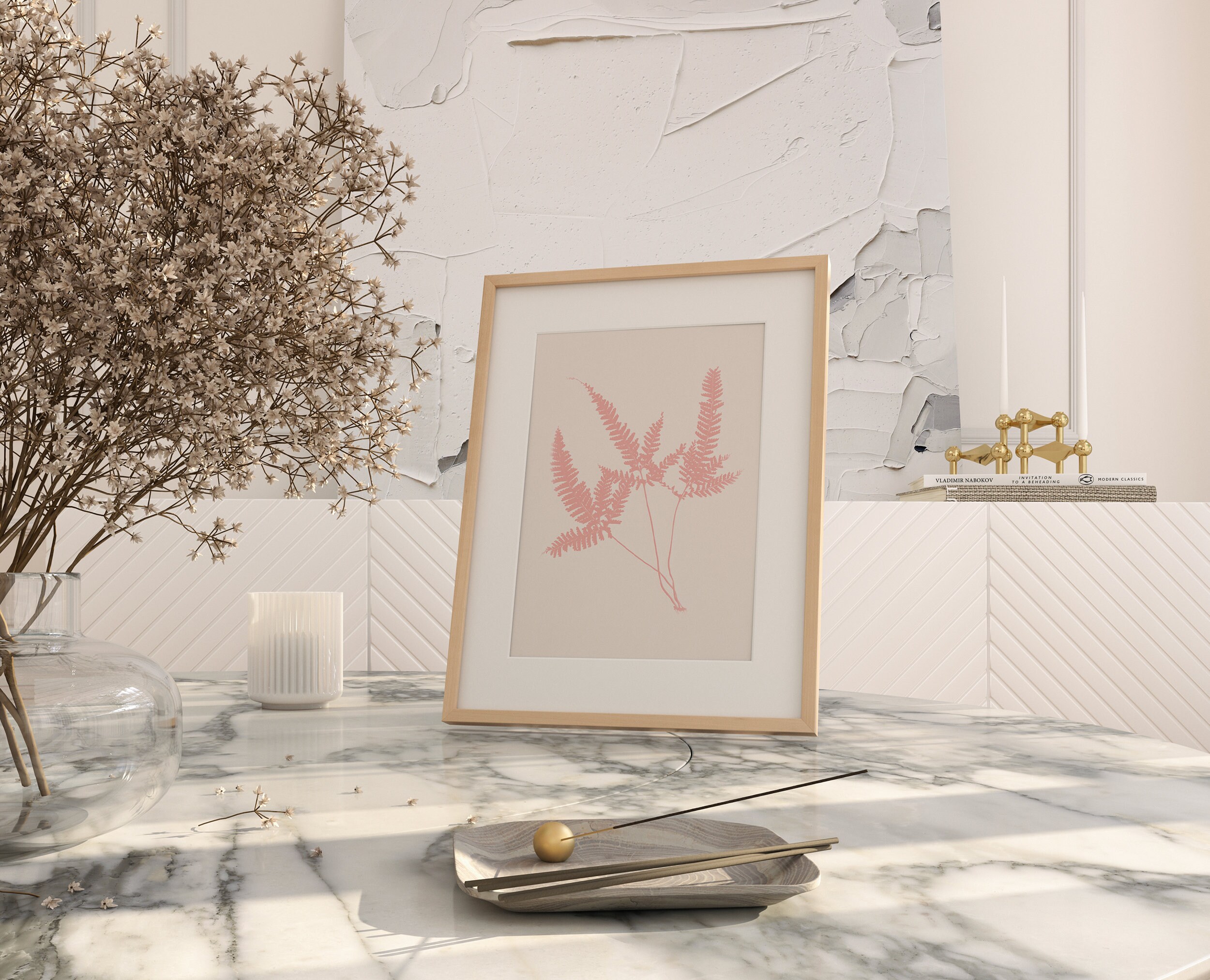 Soft Pink Pressed Fern Trio Printable Wall Art Botanical Minimalist ...