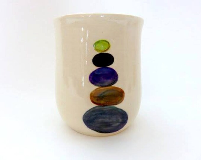 Ceramic Handleless Mug 16 Oz With Colored Stacked Rocks/stones, Vase ...