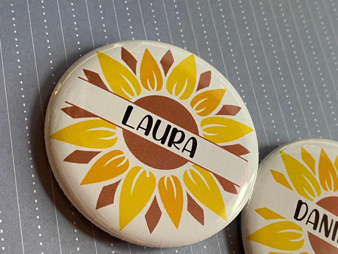 Sunflower Name Tags - Customizable Name, Sunflowers, Color, Pinback ...