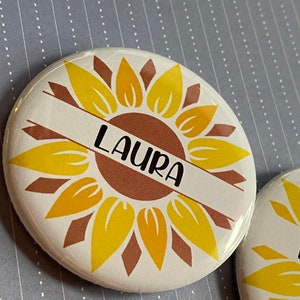 Sunflower Name Tags - Customizable Name, Sunflowers, Color, Pinback ...