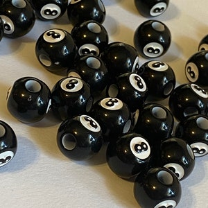 12 Pc Mini 8 Ball Beads, 12mm W/ 4mm Hole, Billiards, Pool, Magic 8 ...
