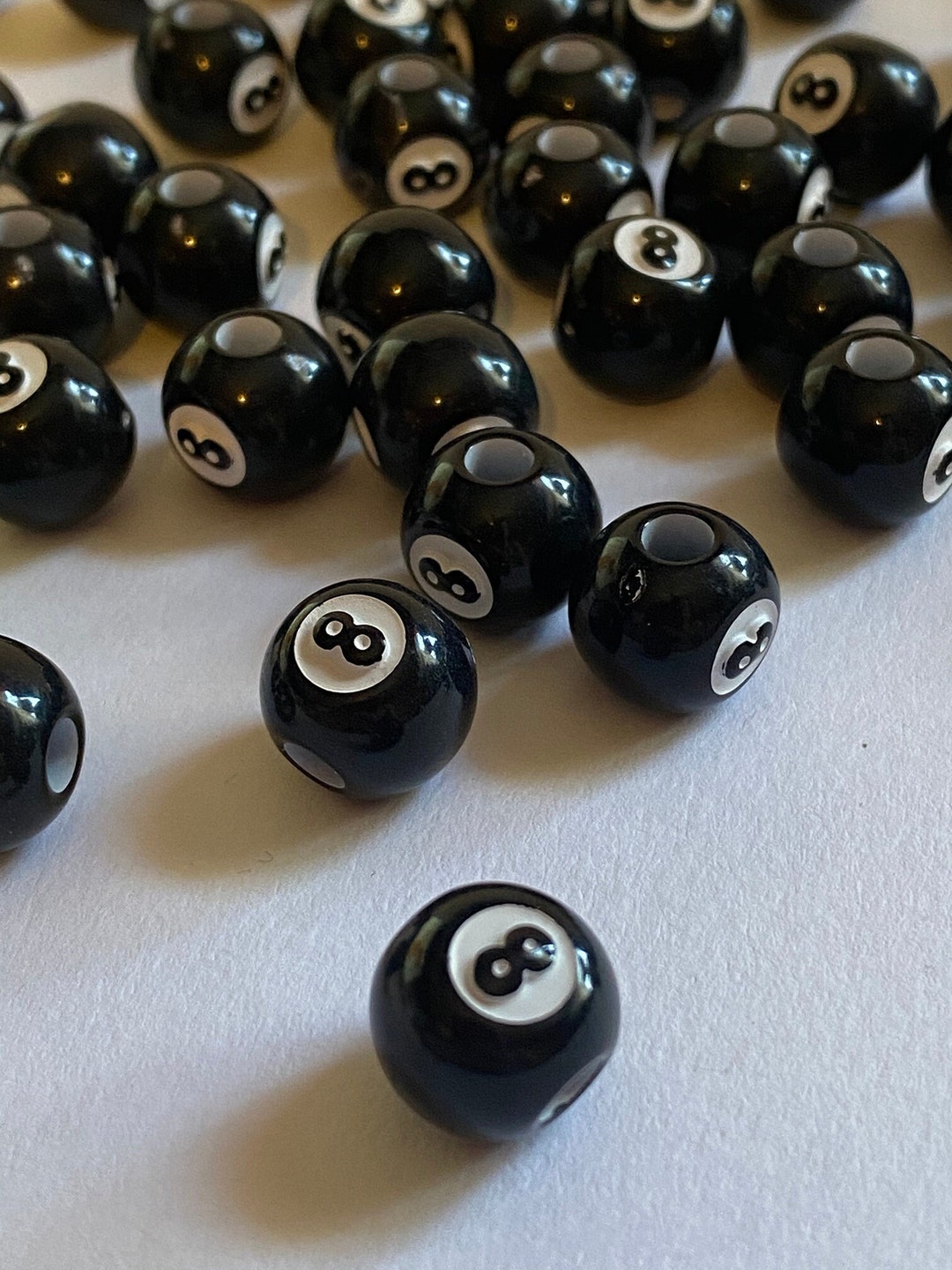 12 Pc Mini 8 Ball Beads, 12mm W/ 4mm Hole, Billiards, Pool, Magic 8 ...