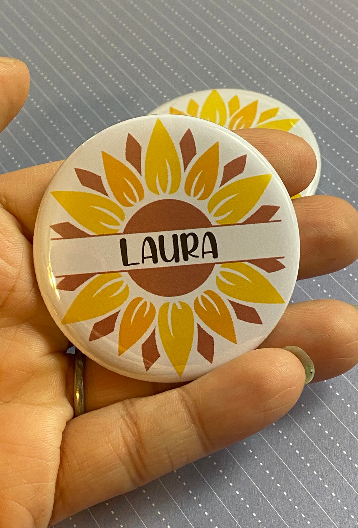 Sunflower Name Tags - Customizable Name, Sunflowers, Color, Pinback ...