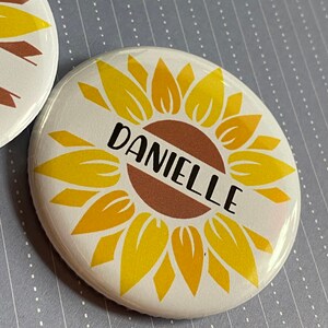 Sunflower Name Tags - Customizable Name, Sunflowers, Color, Pinback ...
