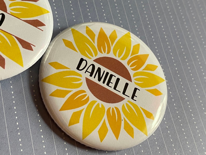 Sunflower Name Tags - Customizable Name, Sunflowers, Color, Pinback ...