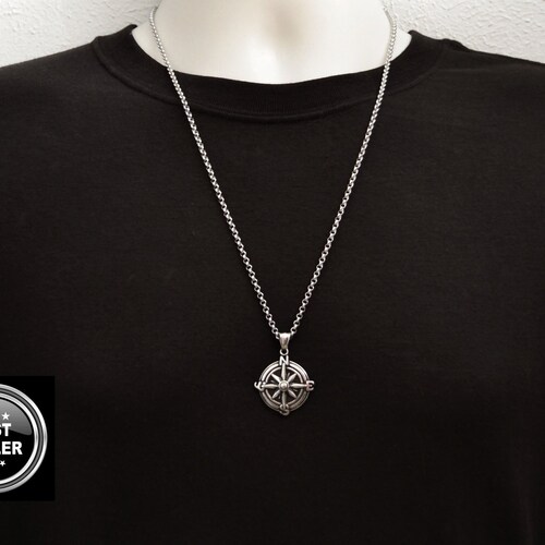 Compass Necklace Mens Compass Pendant on Stainless Steel Rolo - Etsy
