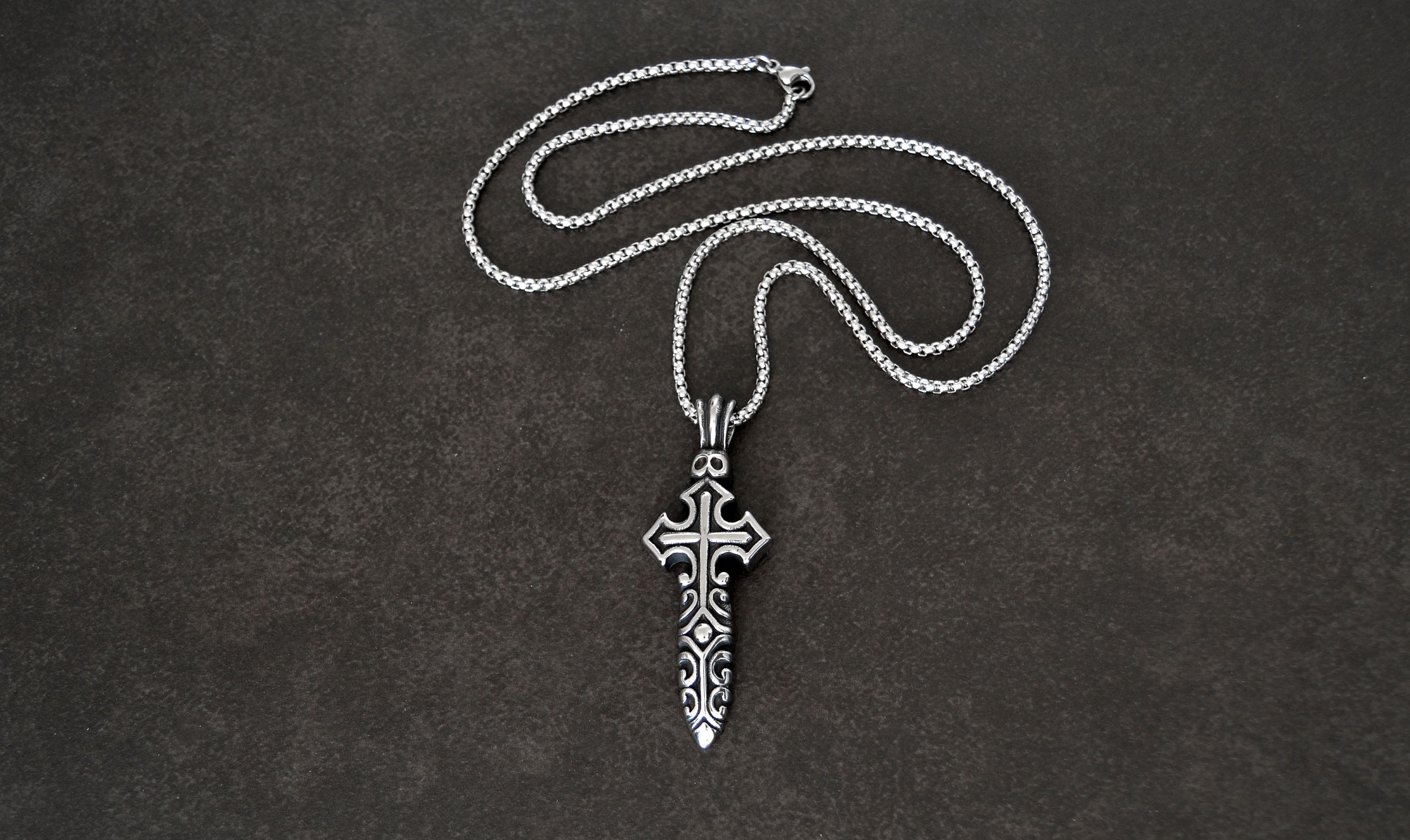 Sword Cross Necklace for Men, Heavy Stainless Steel Pendant on Box ...