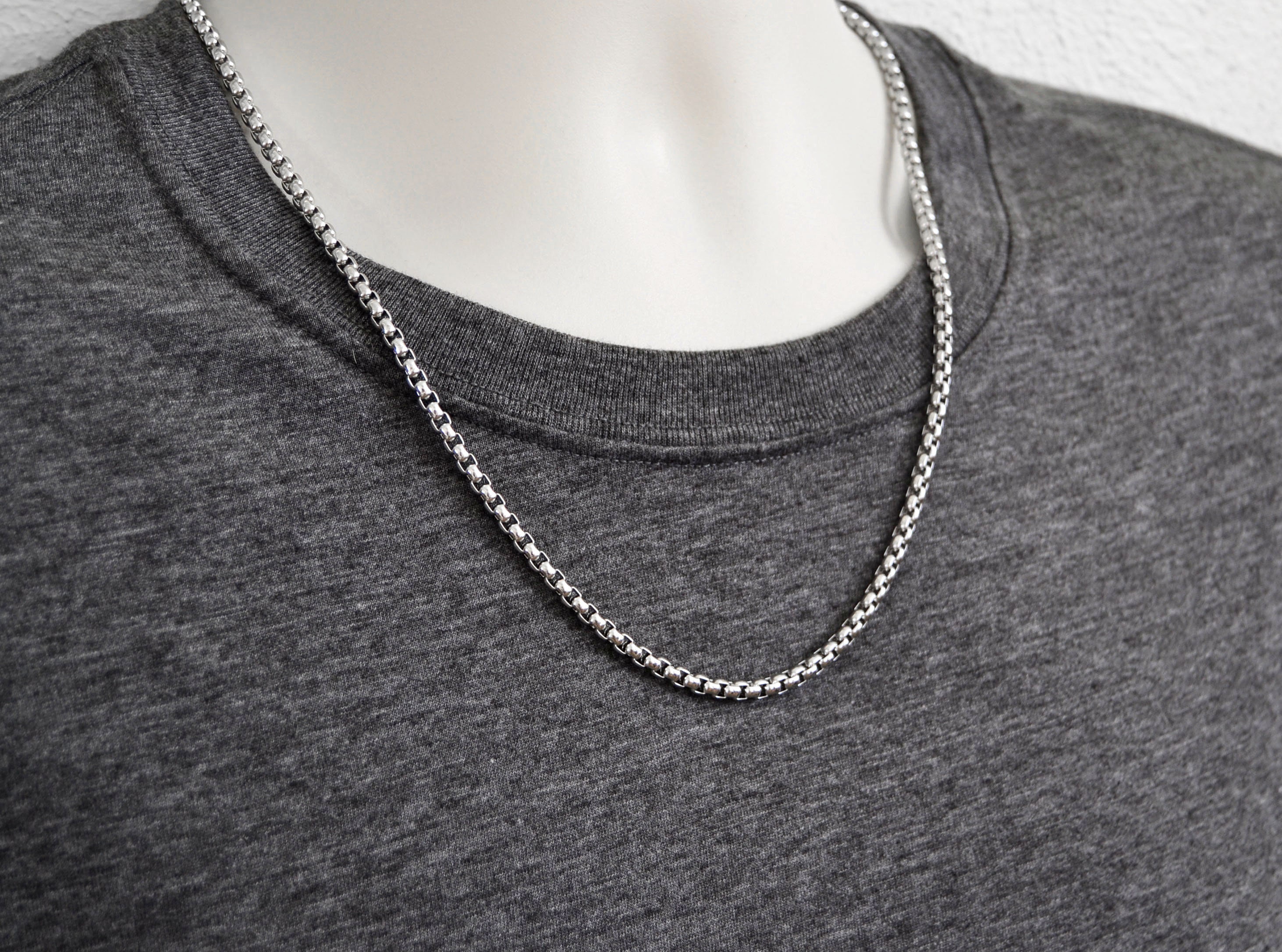 Mans 4mm Box Chain Necklace Silver Chains Stainless Steel | Etsy