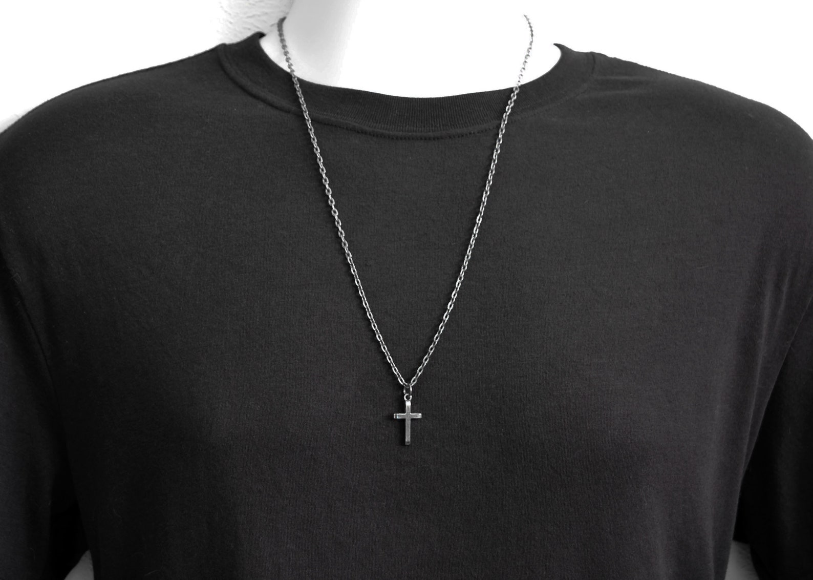 Small Cross Necklace Simple Cross Black Necklace for Men - Etsy
