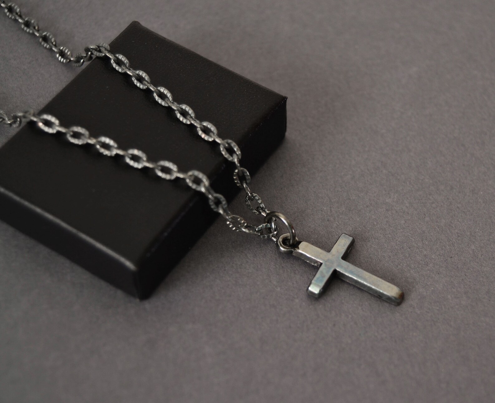 Small Cross Necklace Simple Cross Black Necklace for Men - Etsy