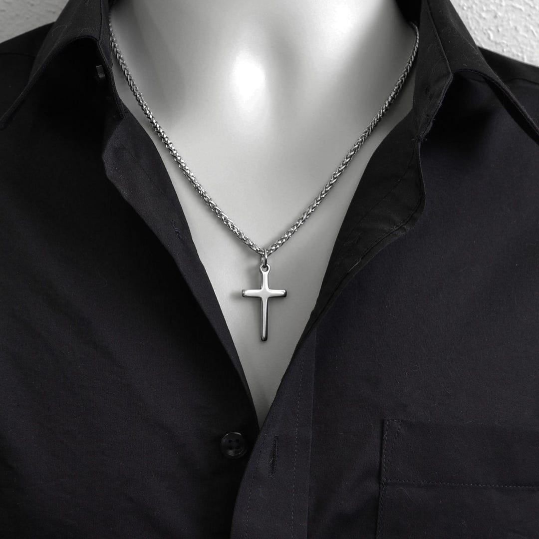 Thick Chain Cross Necklace, Stainless Steel Gift for A Man, Wheat Chain ...