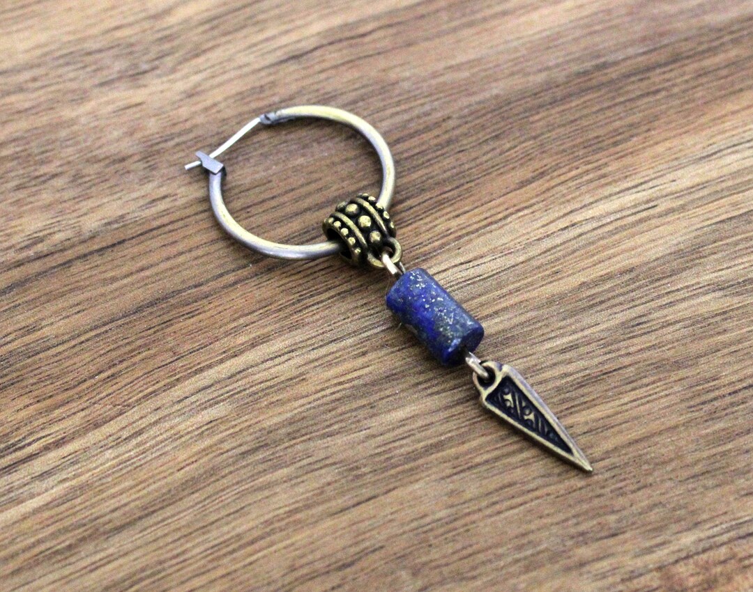 Lapis Lazuli Earring for A Man, Mans Earring, Gypsy Style Hoop Earring ...