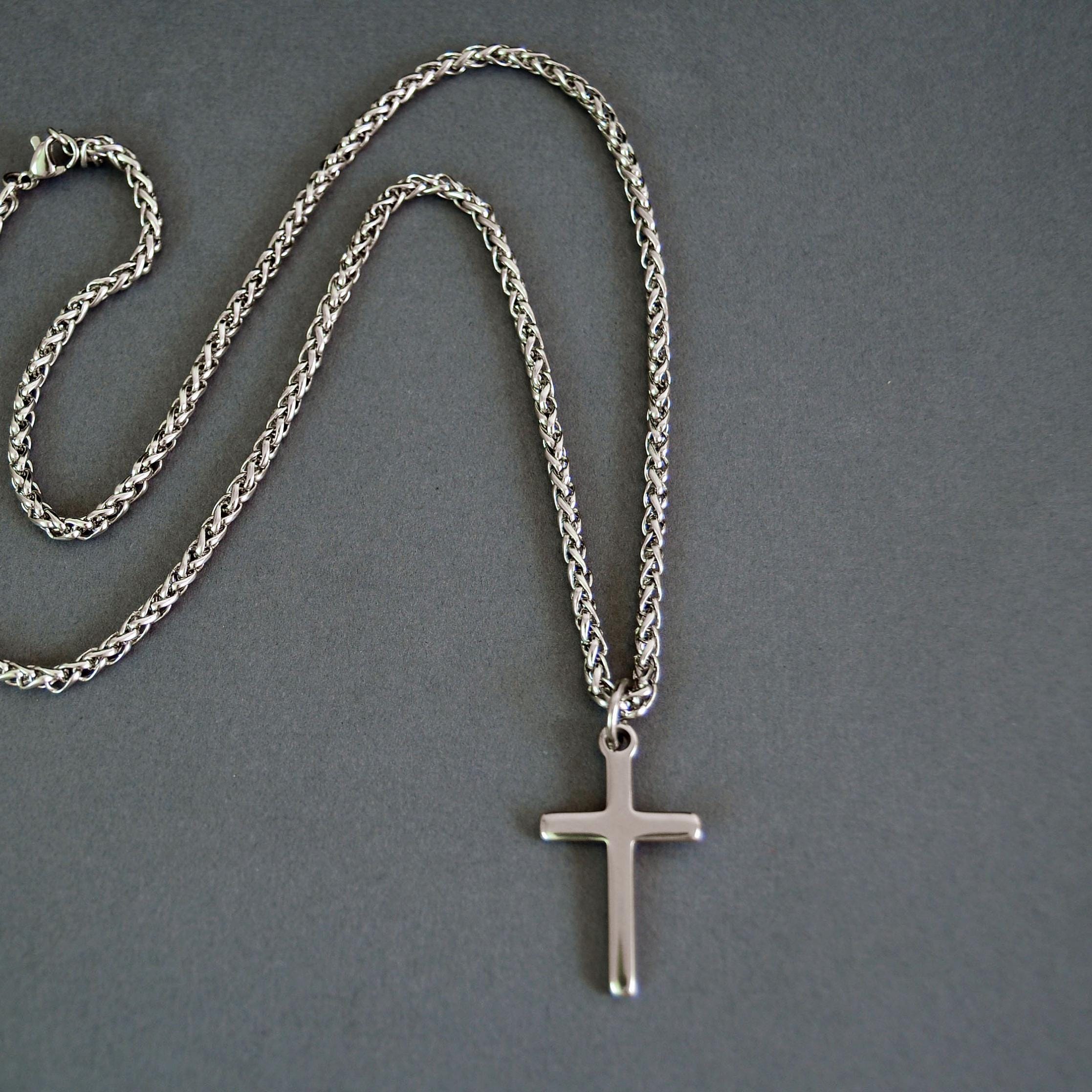 Thick Chain Cross Necklace, Stainless Steel Gift for A Man, Wheat Chain ...