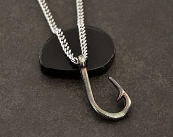 Silver Sideways Fishing Fish Hook Necklace on 16 Chain - Etsy