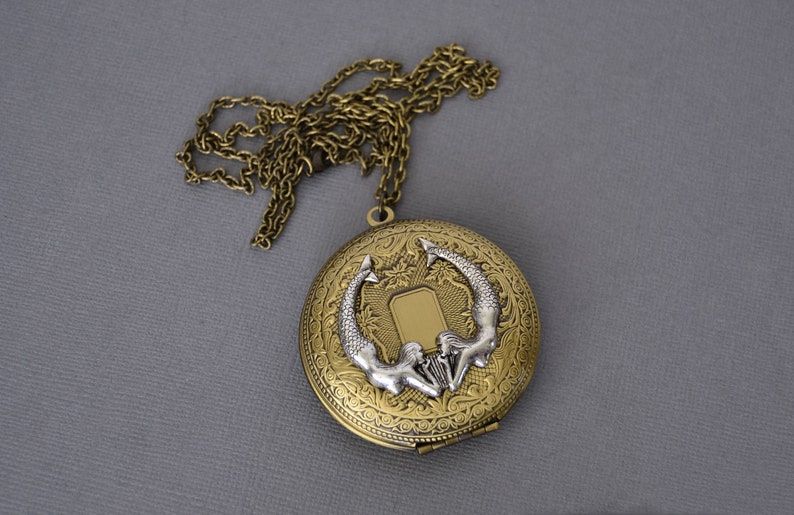 Silver Mermaid Locket Necklace for Women Statement Necklace - Etsy