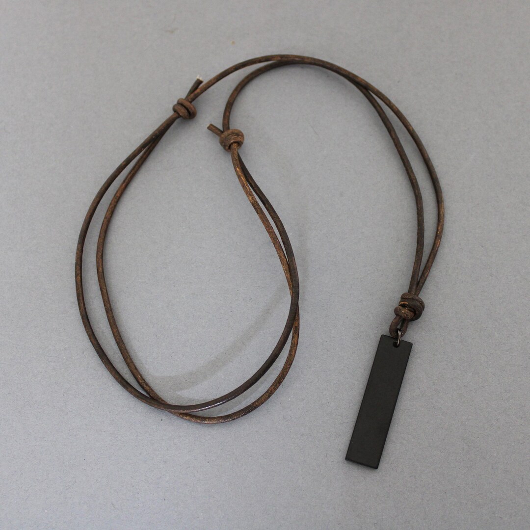 Black Bar Thick Brown Leather Necklace, Mans Leather Necklace - Etsy