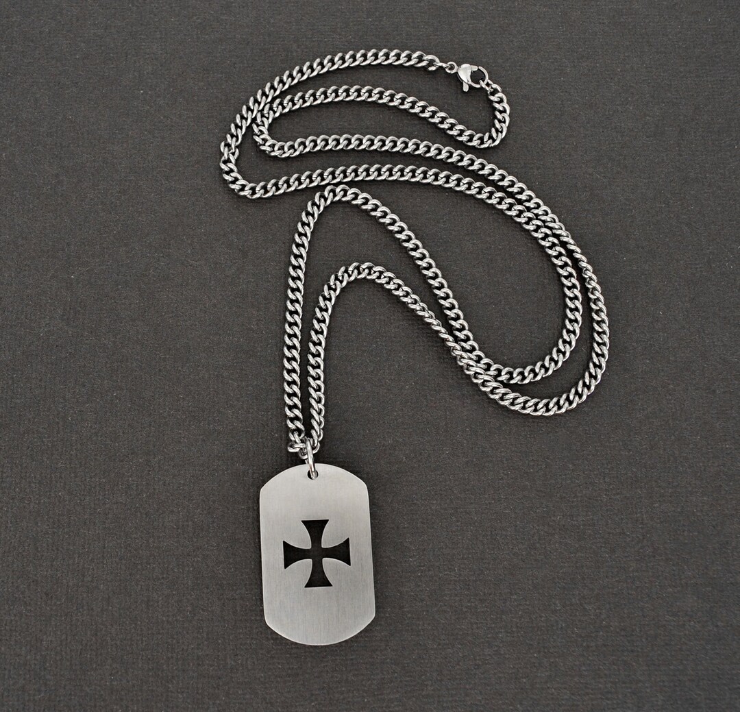 Dogtag Cross on Steel Curb Chain, Mans Necklace, Stainless Steel Curb ...