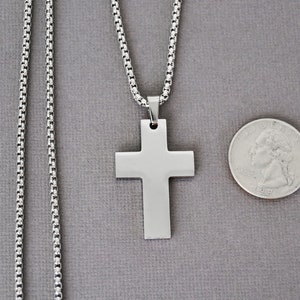 Stainless Steel Cross Necklace With Box Chain WATERPROOF Big Silver ...