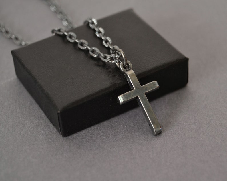 Small Cross Necklace Simple Cross Black Necklace for Men - Etsy