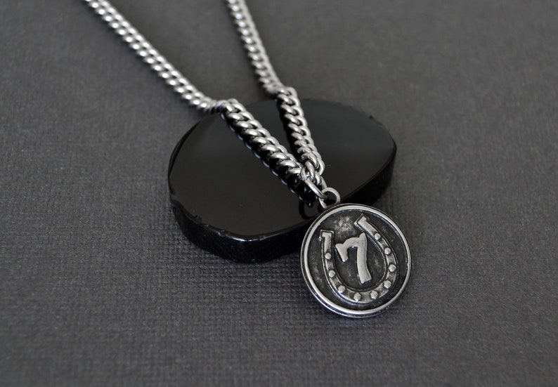Horseshoe Lucky Seven Necklace, Stainless Steel Curb Chain, Mans ...