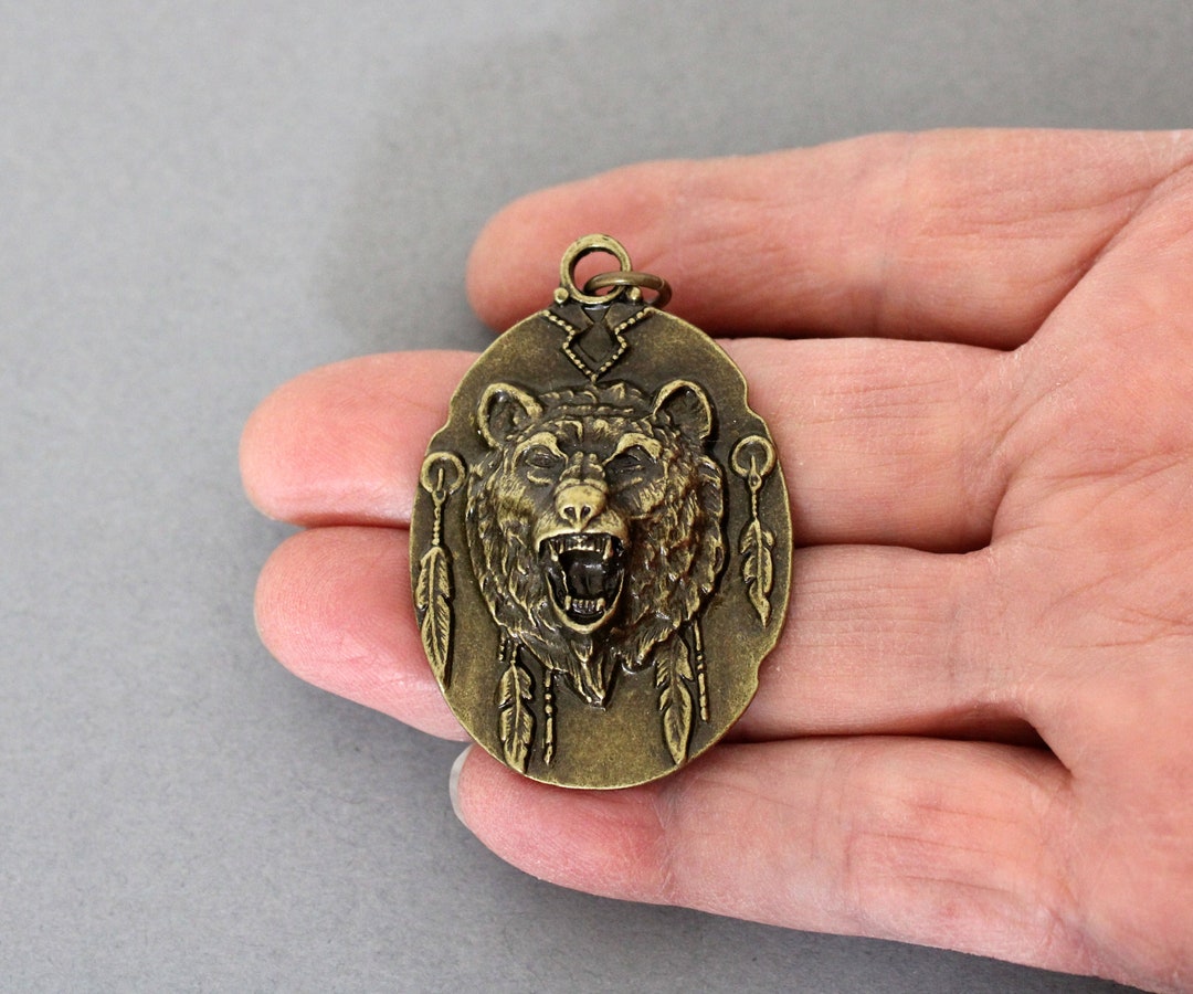 Growling Bear Pendant in Antique Brass Finish, Gift Under 20 - Etsy