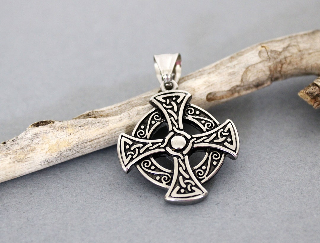 Celtic Viking Cross in Bright Stainless Steel, Tribal Cross Pendant ...