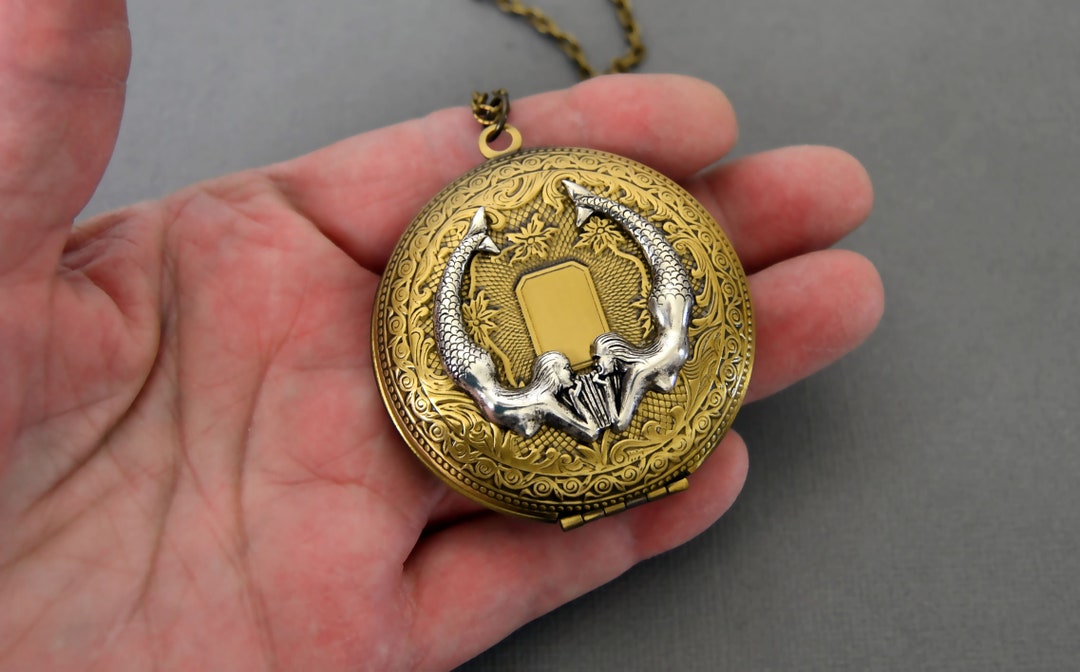 Silver Mermaid Locket Necklace for Women Statement Necklace - Etsy