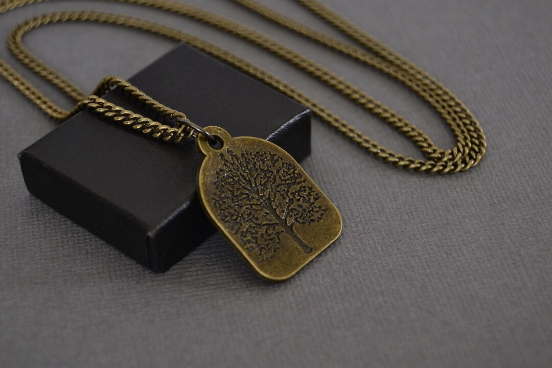 Square Tree of Life Necklace With Solid Brass Curb Chain - Etsy