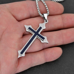 Black Cross Necklace, Large Cross, Box Chain, Unique Gifts for Him ...