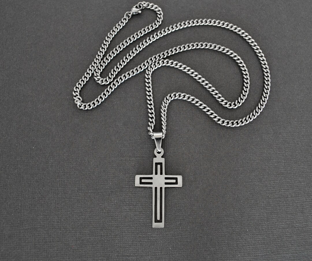 Silver Cross Necklace Geometric Linear Style Classic Necklace ...