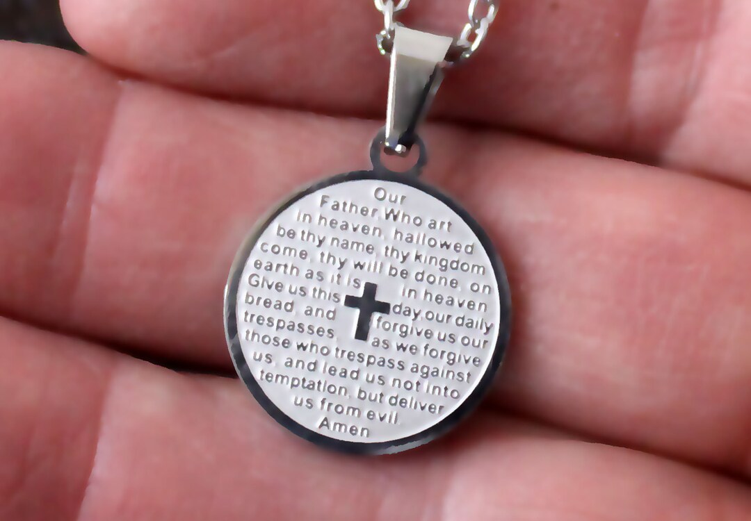 Cross Necklace, Lord's Prayer, Necklace for Men, Stainless Steel Chain ...