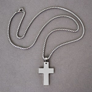 Stainless Steel Cross Necklace With Box Chain WATERPROOF Big Silver ...