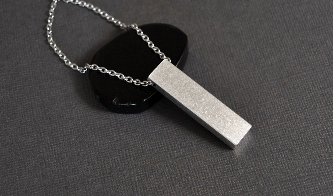 Wide Silver Bar Necklace, Mens Bar Pendant, Stainless Steel Chain With ...