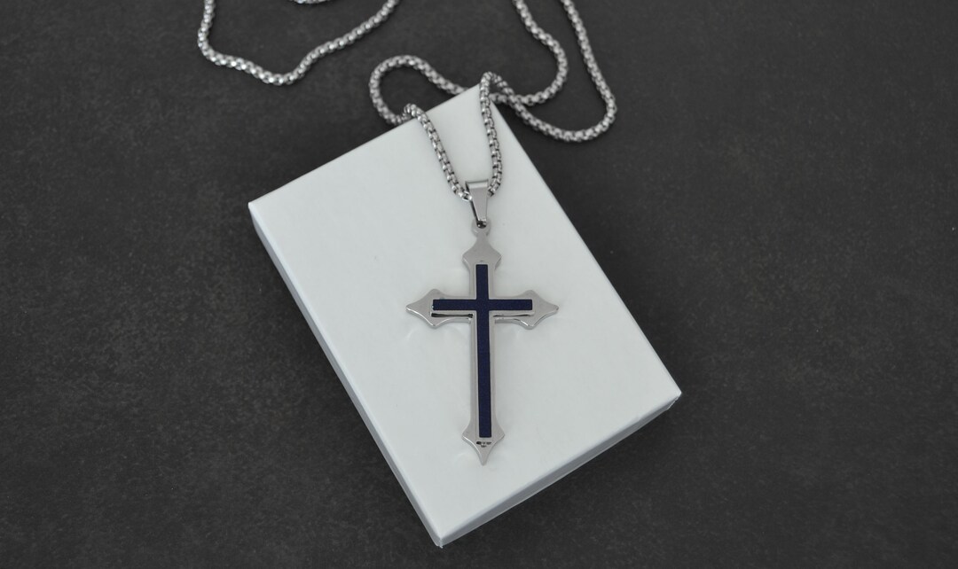 Black Cross Necklace, Large Cross, Box Chain, Unique Gifts for Him ...