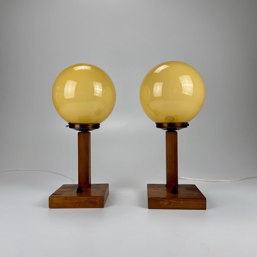 Set of Two Art Deco Table Lamps / 30s - 40s Europe / Solid Wood ...