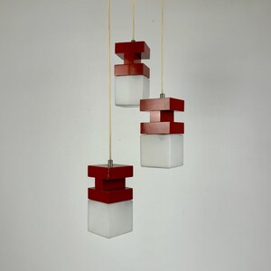 Mid Century Modern Wooden Cascade Pendant Lamp / Set Three Hanging ...