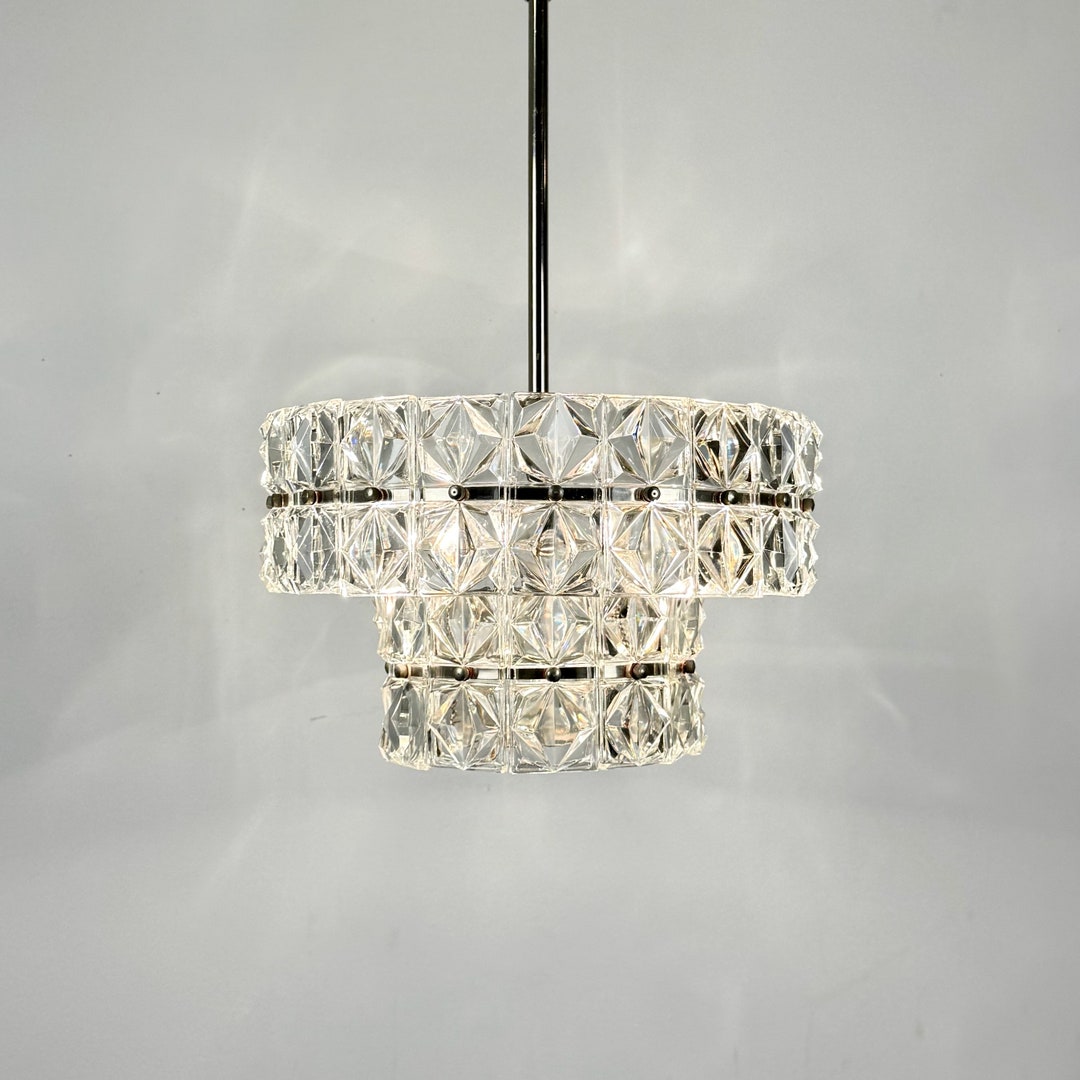 Mid Century Modern Targetti Sankey Crystal Glass Plates & Chrome ...