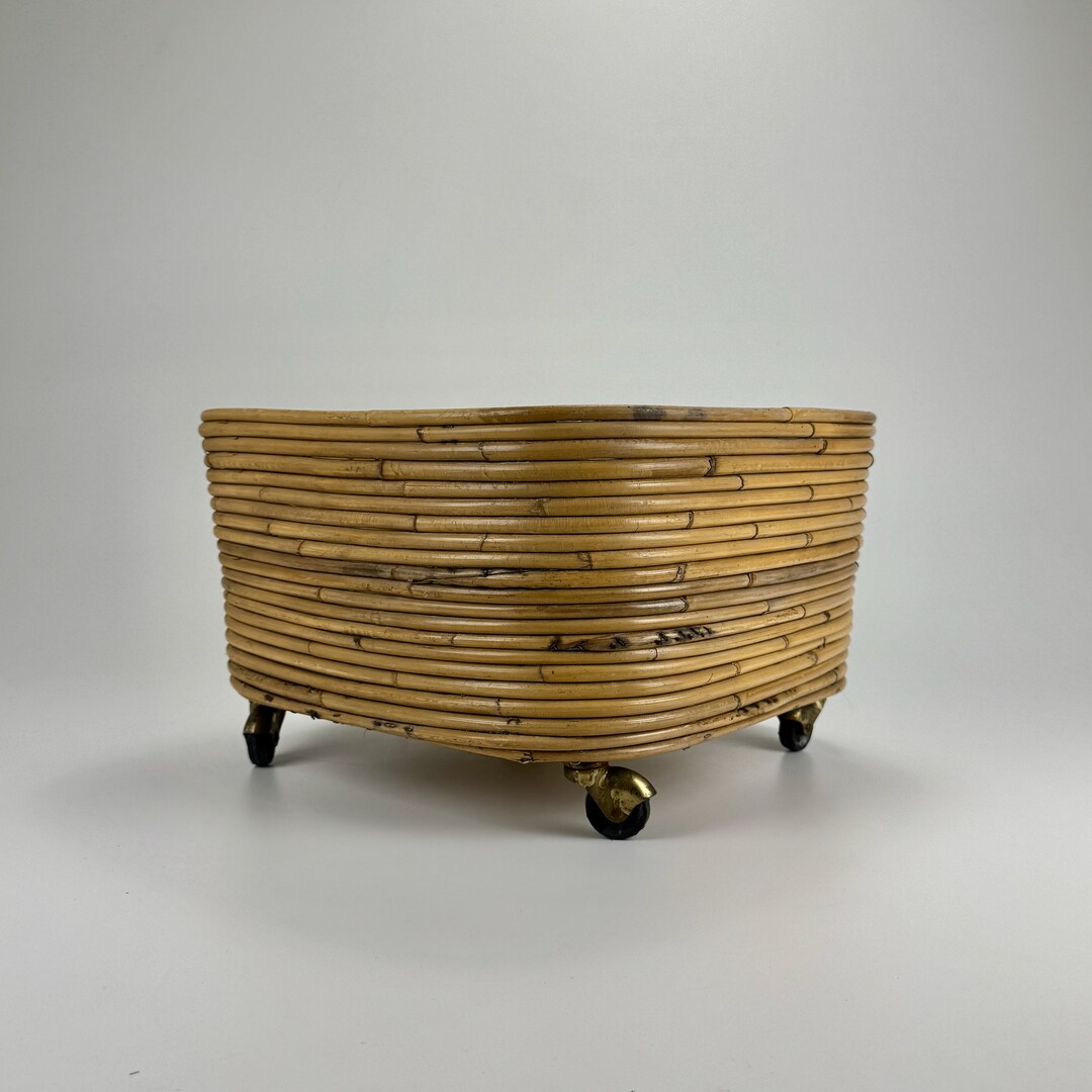Mid Century Pencil Reed Bamboo Planter - Basket - Vivai Del Sud Style ...