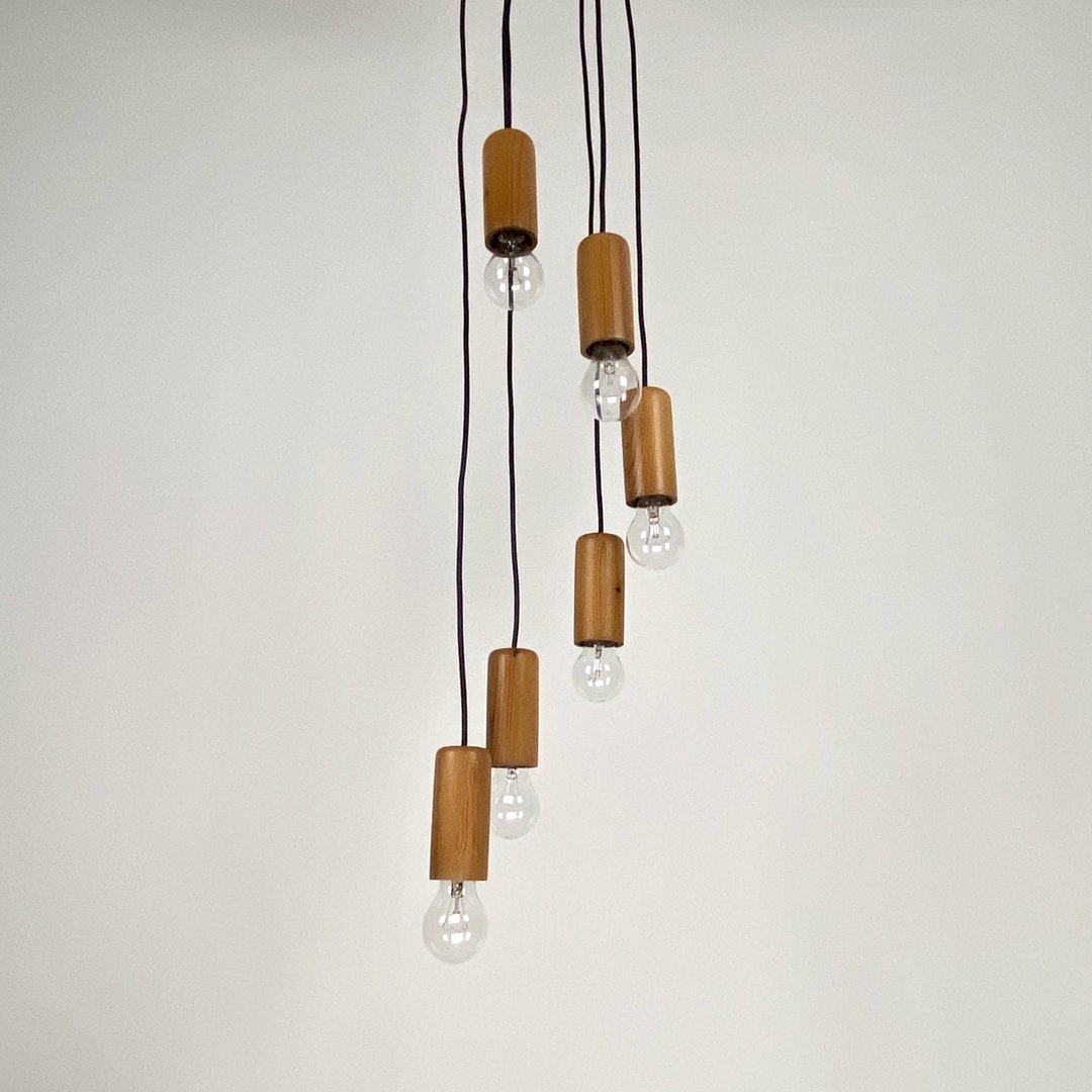 Rare Mid Century Modern Wooden Cascade Pendant Lamp / Hanging Ceiling ...