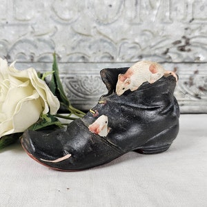 Unique 1970s Old Black Boot With Playful Mice Made in Japan Trinket ...