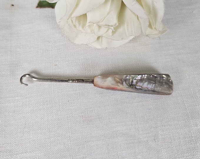 Antique Shoe Button Hook With Mother of Pearl or Abalone Handle - Boot ...