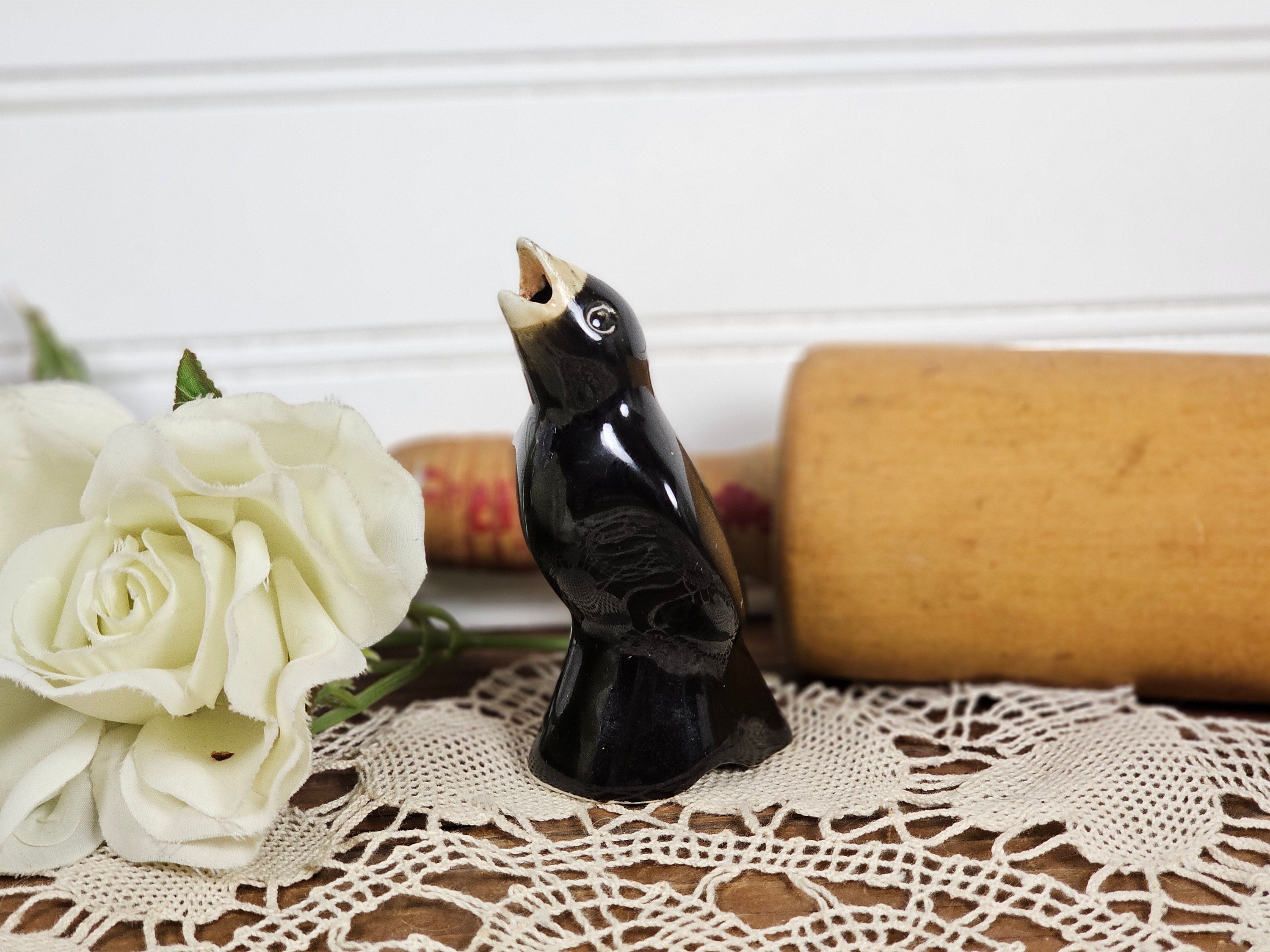 Vintage Black Bird Pie Funnel Pie Vent Glazed Pottery Figurine - Etsy