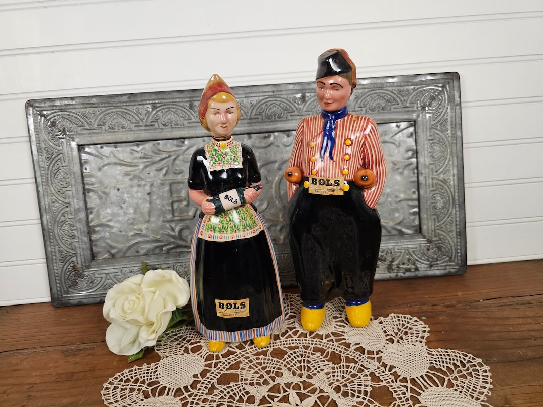 1950s Bols Ceramic Hand Painted Liqueur Bottles - Dutch Man and Woman ...
