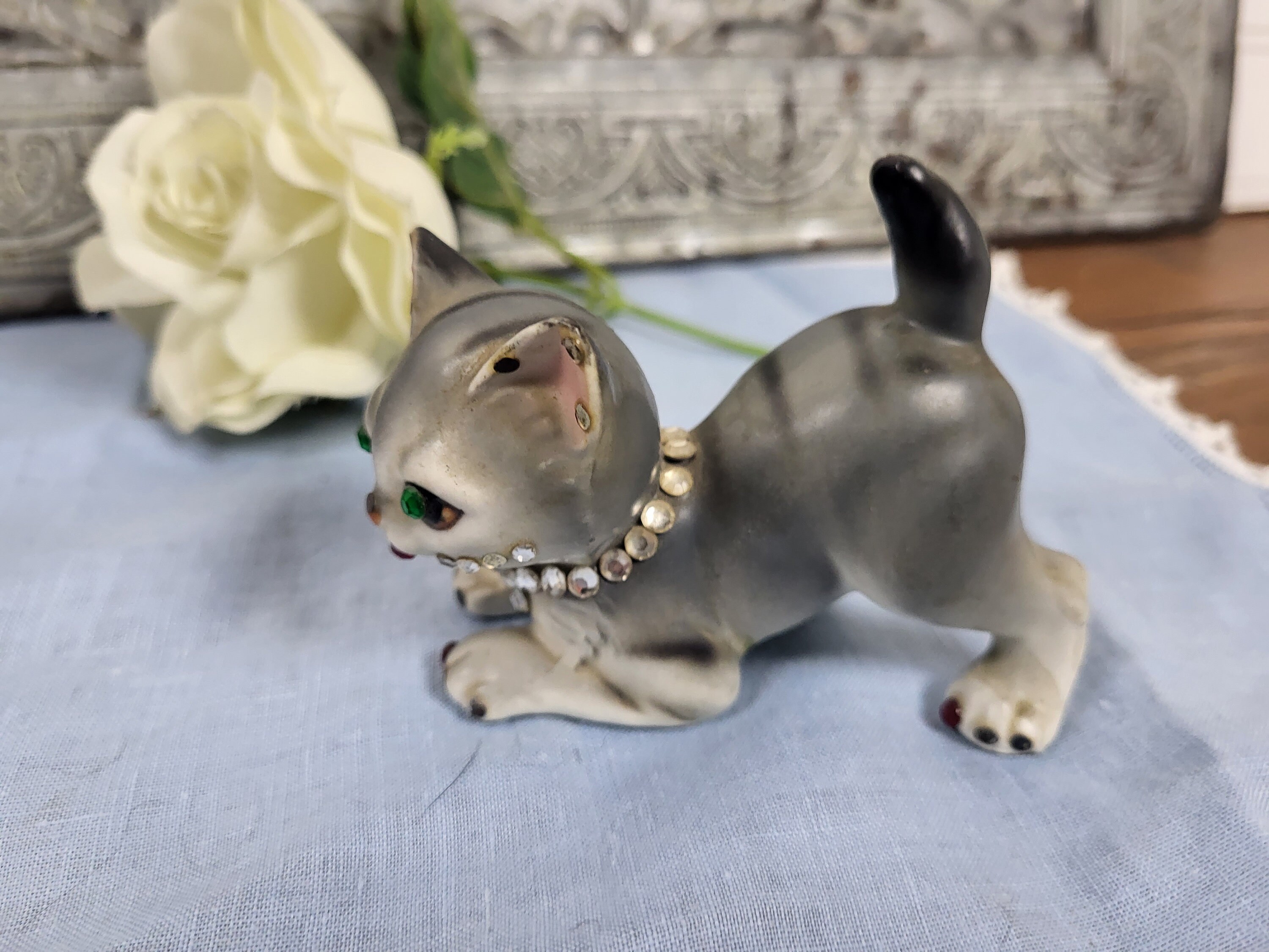 Rare Mid Century Cat Kitschy Tchotchke With Rhinestone Accents - Etsy