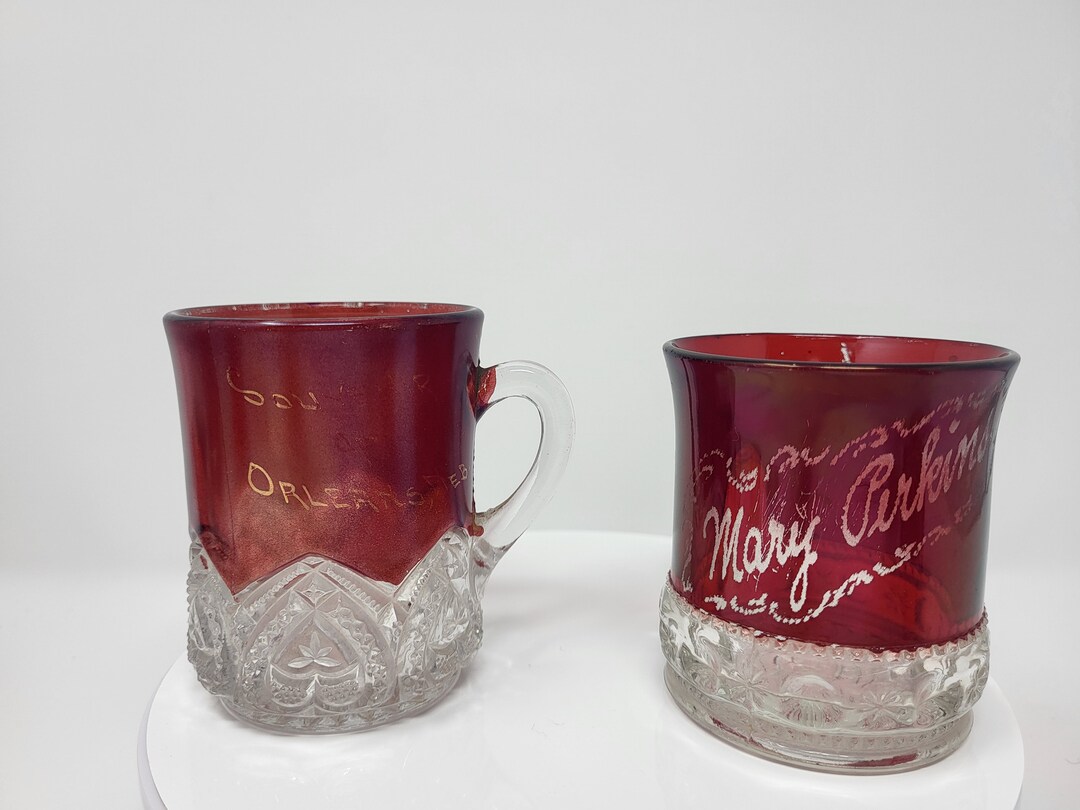 2 Glasses EAPG Souvenir Glass Ruby Flash Ruby Stain, 1897-1920 - Etsy