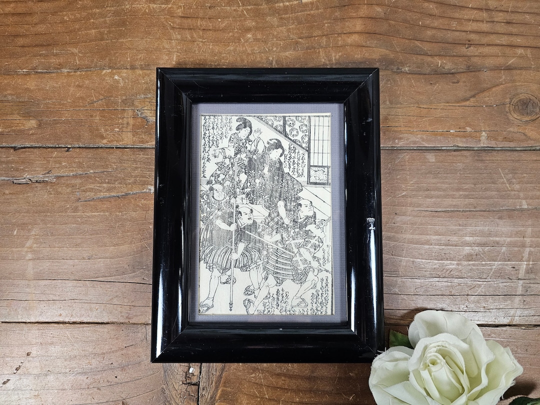 1800s Japanese Ehon Woodblock Art Print Page From Illustrated Book ...