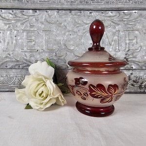 Vintage Ruby Red Frosted Jar With Lid - Bohemian Czech - Etsy