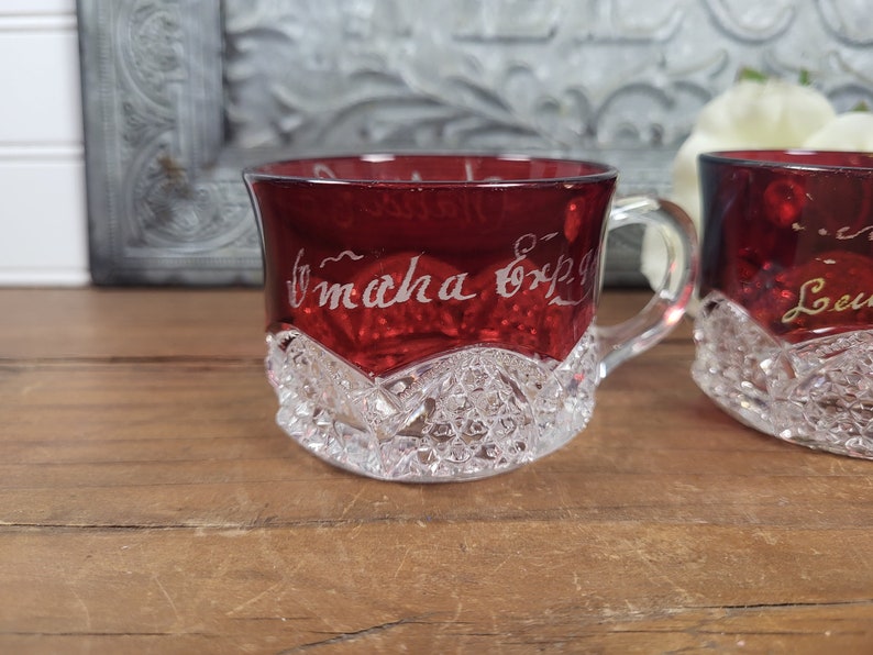 3 Cups EAPG Souvenir Glass Ruby Flash Ruby Stain 1898-1905 - Etsy