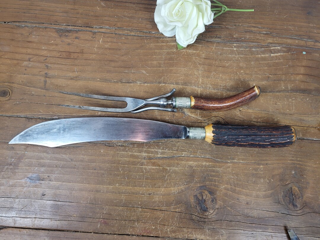 Late 1800s Celebrated Carvers Carving Knife and Meat Fork With Antler ...
